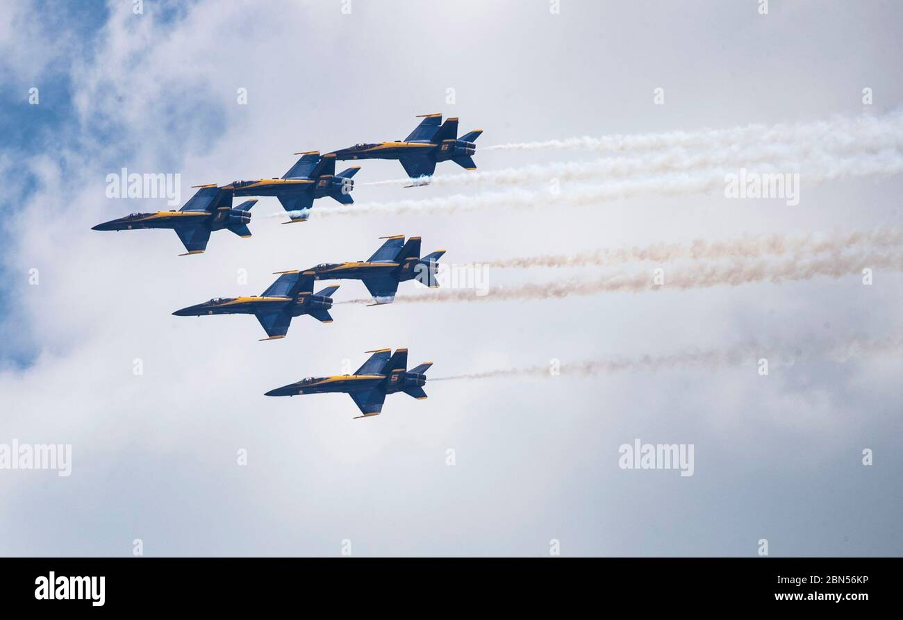 Chicago, USA. 12th May, 2020. A formation of the Blue Angels fly over ...
