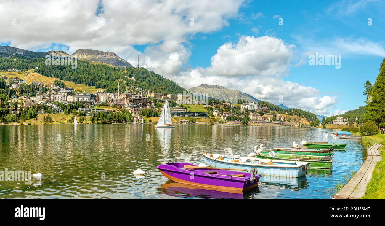 St.Moritz and Lake St.Moritz in Springtime, Upper Engadin, Switzerland ...