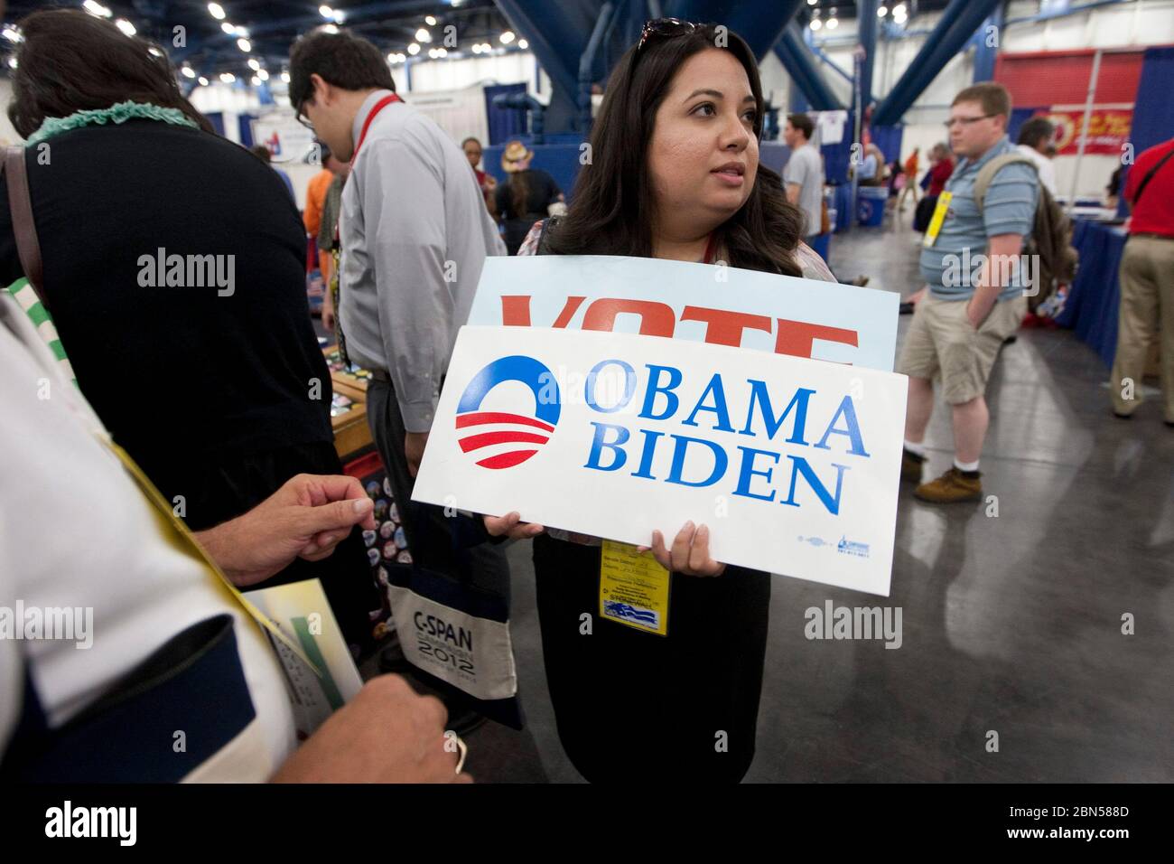 Houston, Texas USA, June 9, 2012: Woman holds sign supporting the Obama ...