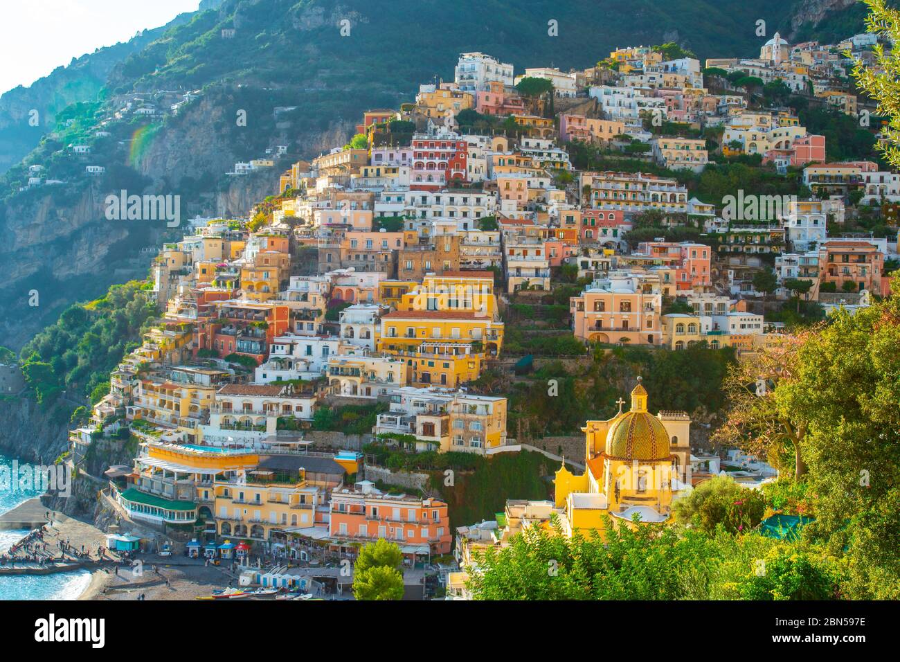 Beautiful colorful houses on a mountain in Positano, a town on Amalfi ...