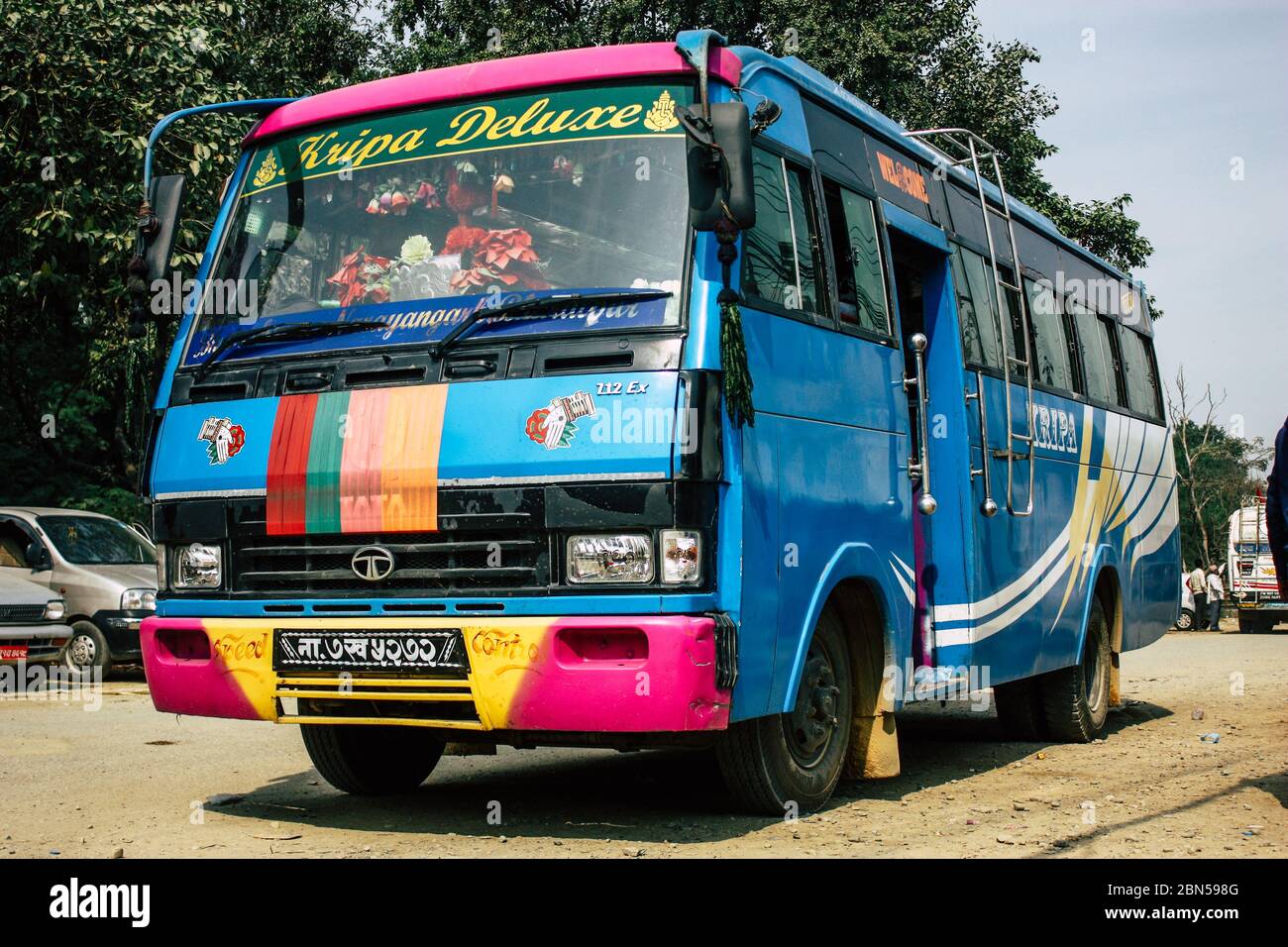 Lumbini Nepal November 3, 2018 View of a traditional Nepalese local bus ...