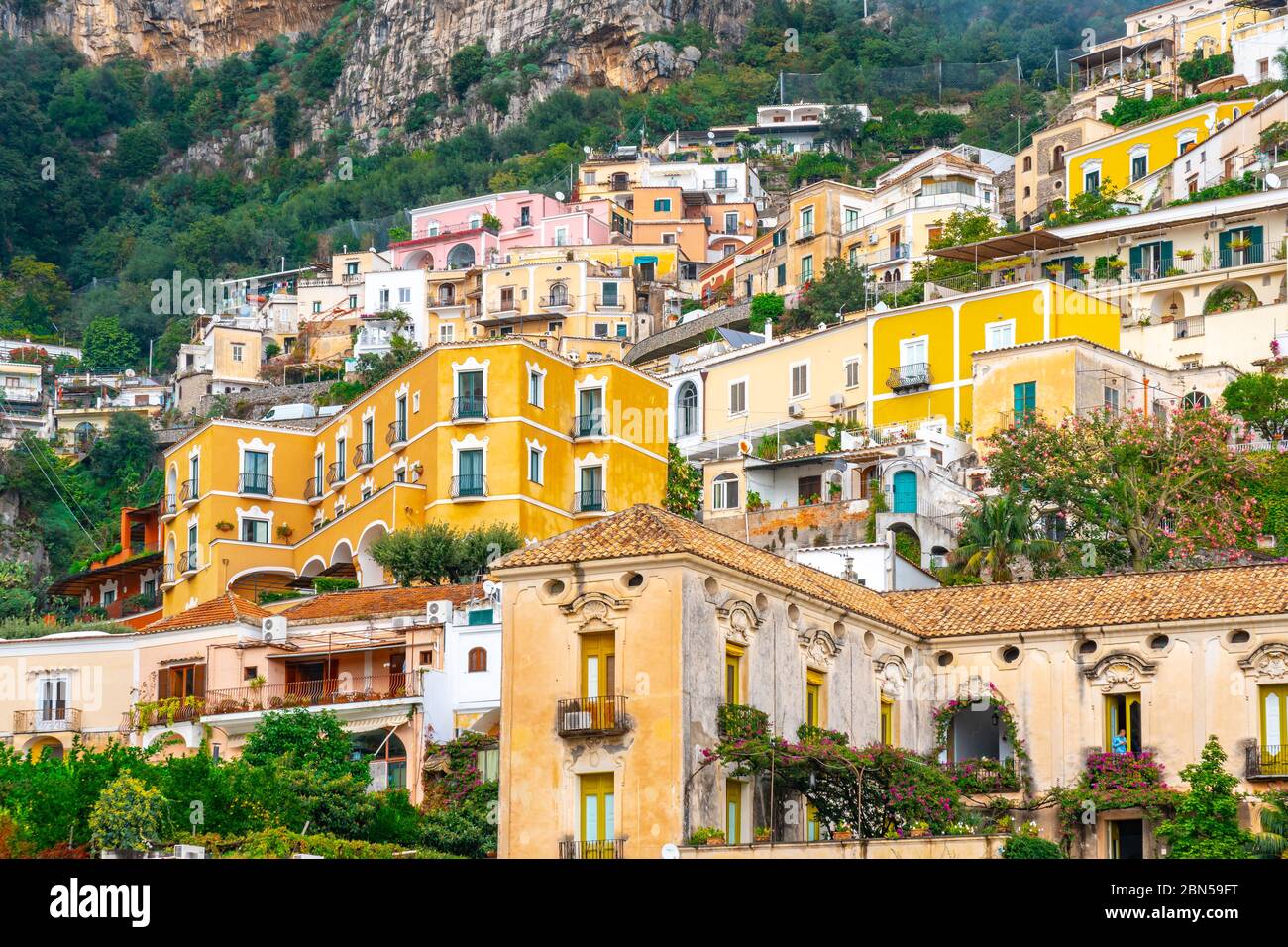 Beautiful colorful houses on a mountain in Positano, a town on Amalfi ...