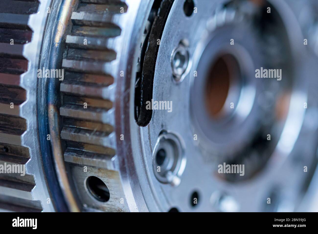 Planetary gearsets inside vehicle automatic transmission. Close up view ...
