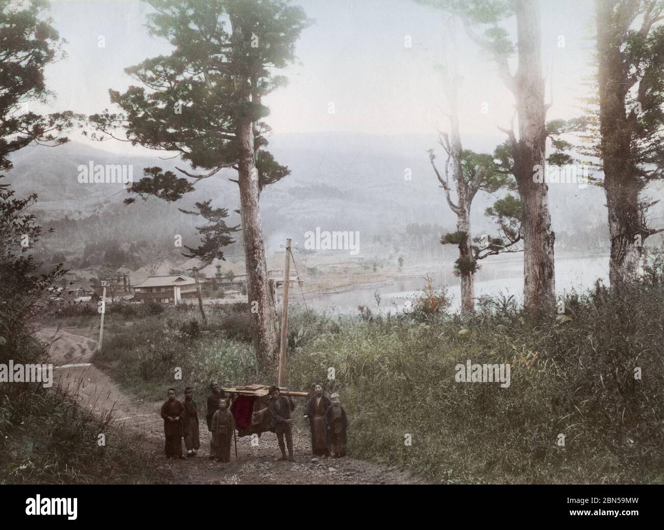 Kago or carrying chair along the shore of Hakone Lake, Japan Stock ...