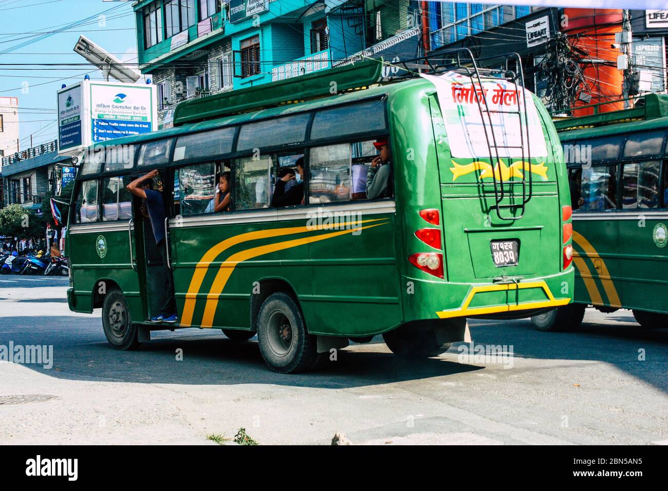 Pokhara Nepal October 12, 2018 View of a traditional Nepali local bus ...