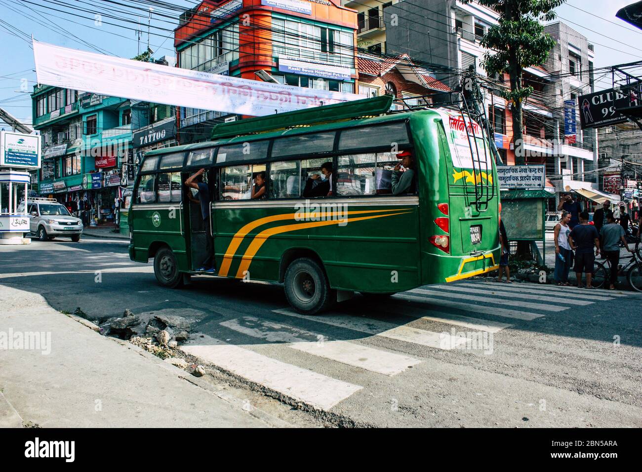 Pokhara Nepal October 12, 2018 View of a traditional Nepali local bus ...