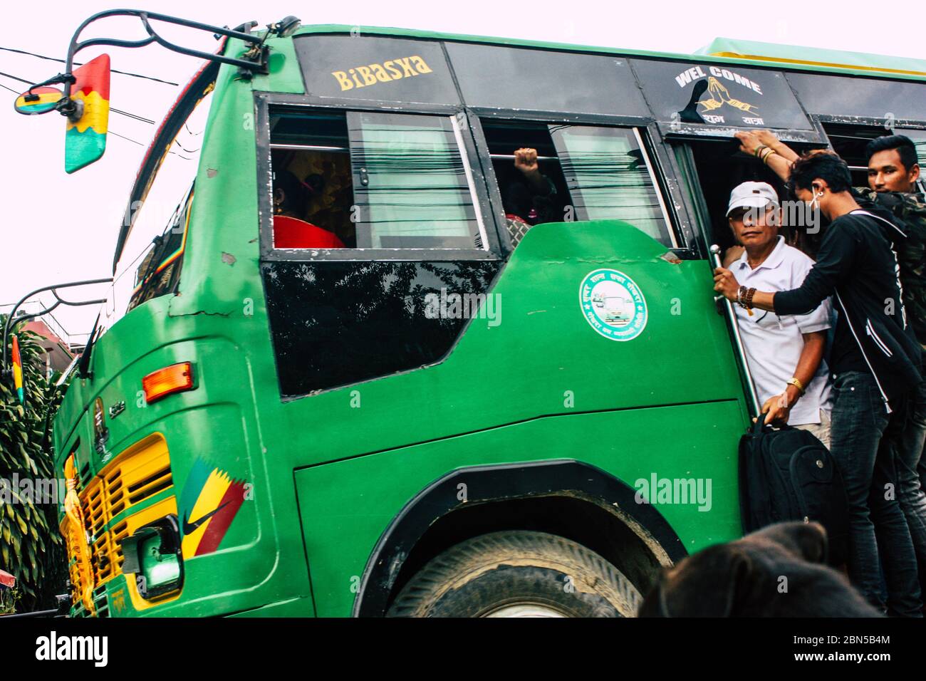 Pokhara Nepal October 12, 2018 View of a traditional Nepali local bus ...
