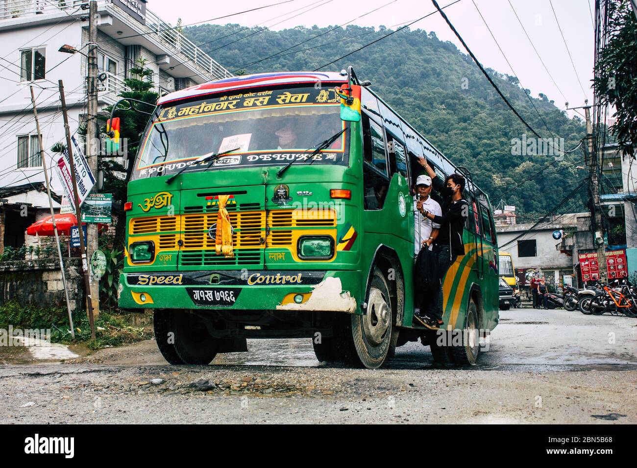 Pokhara Nepal October 12, 2018 View of a traditional Nepali local bus ...