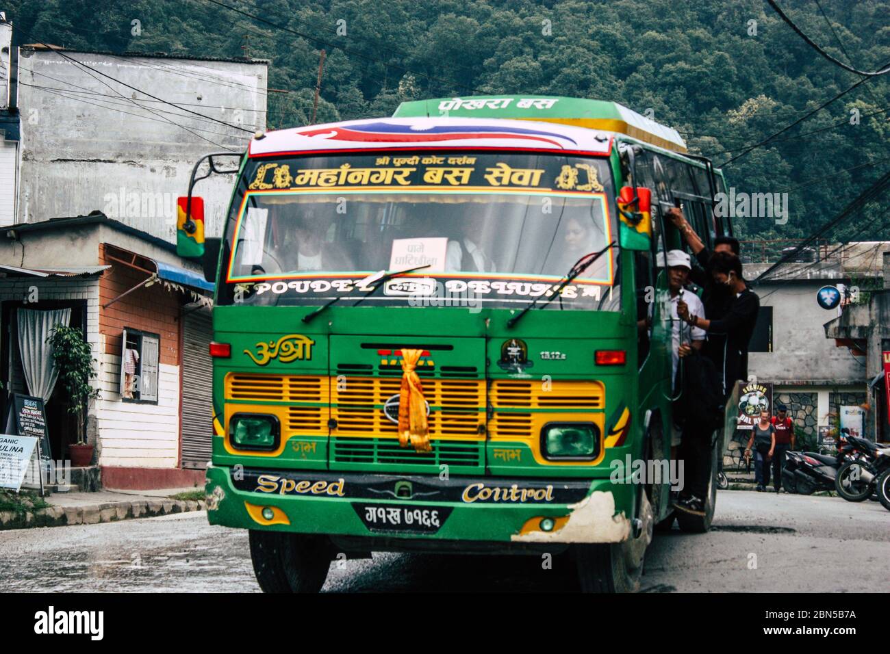 Pokhara Nepal October 12, 2018 View of a traditional Nepali local bus ...