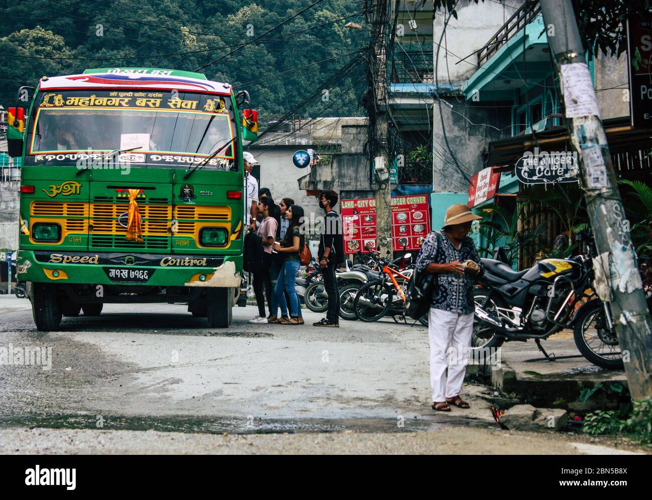 Pokhara Nepal October 12, 2018 View of a traditional Nepali local bus ...