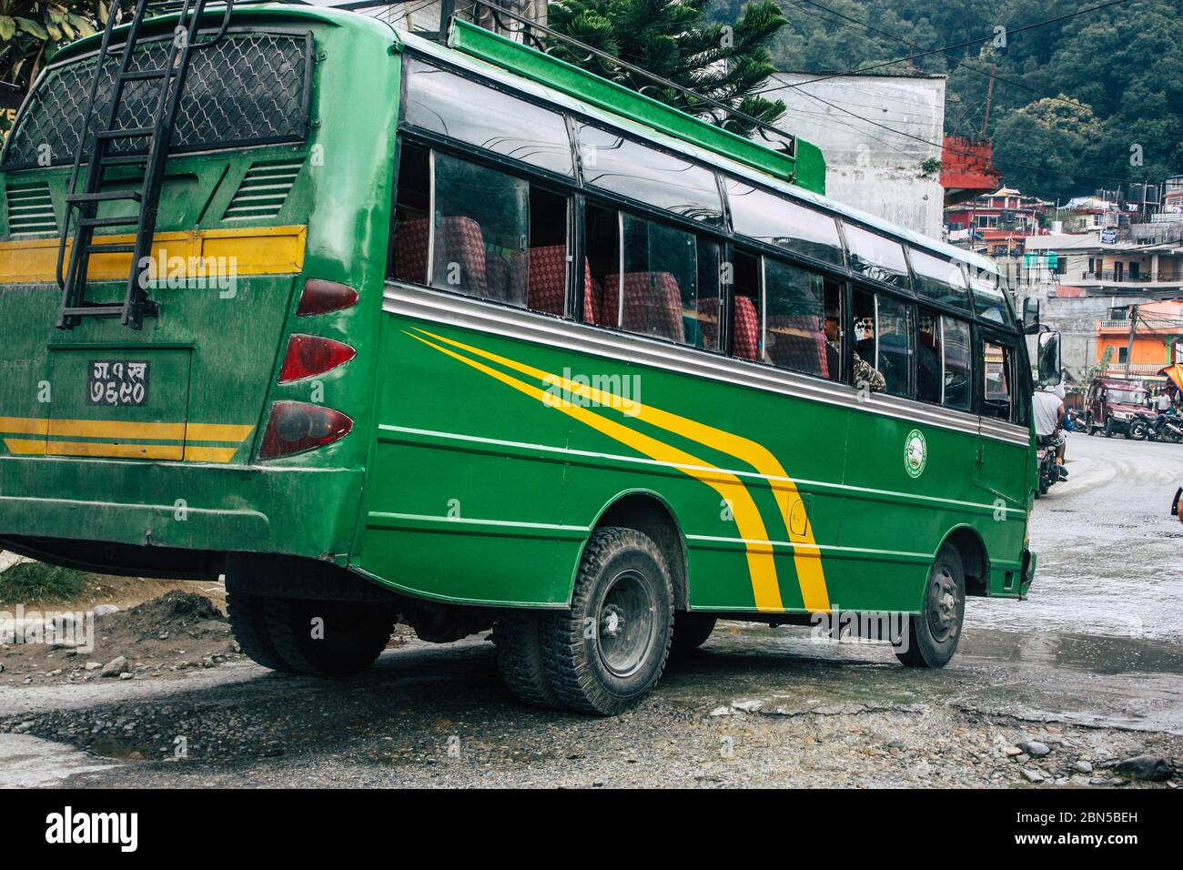 Pokhara Nepal October 12, 2018 View of a traditional Nepali local bus ...