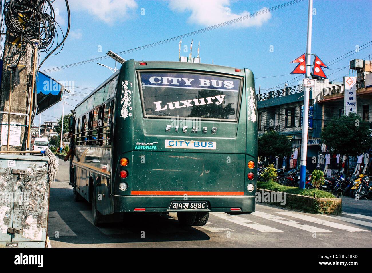 Pokhara Nepal October 12, 2018 View of a traditional Nepali local bus ...