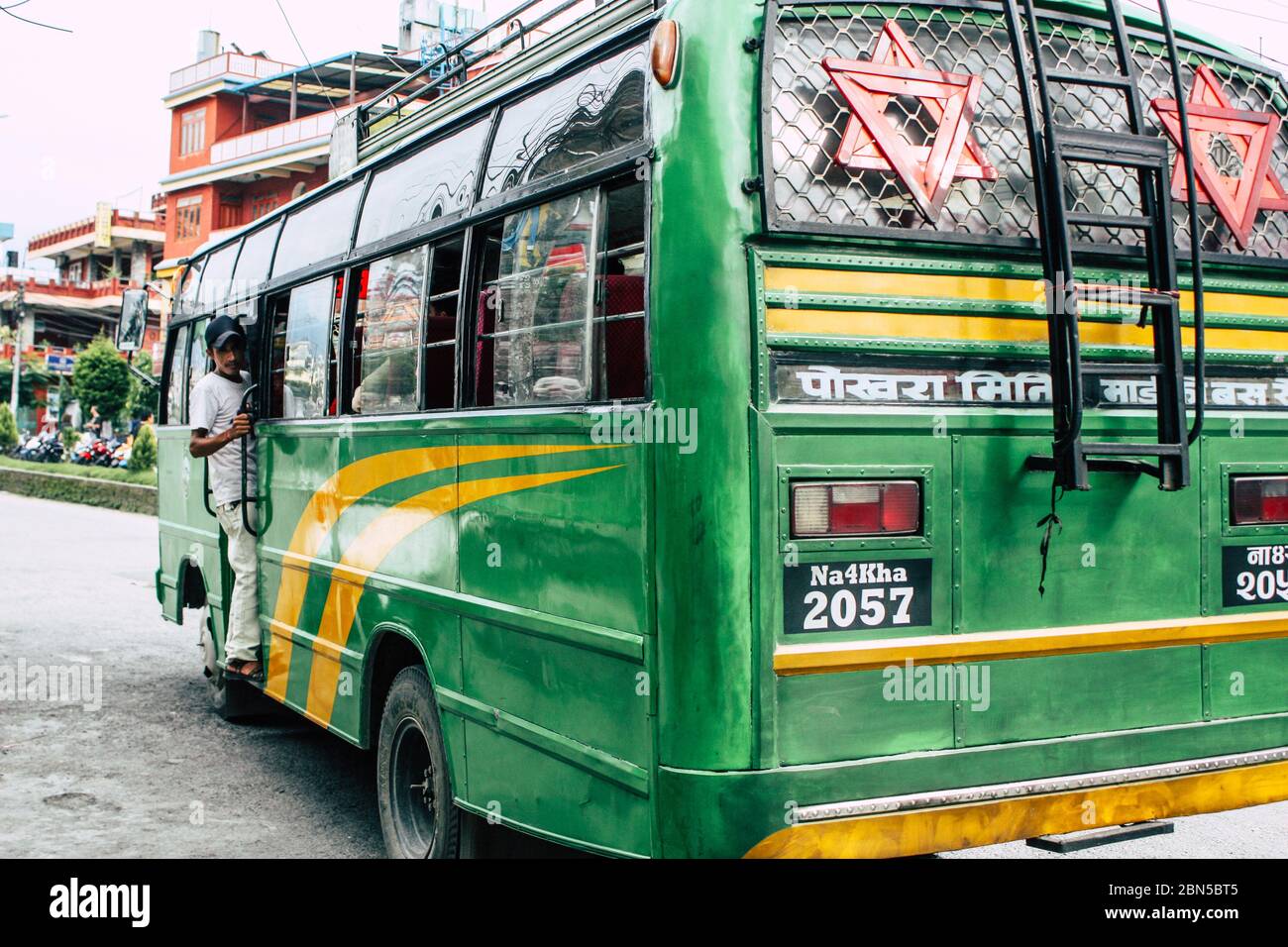 Pokhara Nepal September 18, 2018 Closeup of a Nepali local bus at New ...