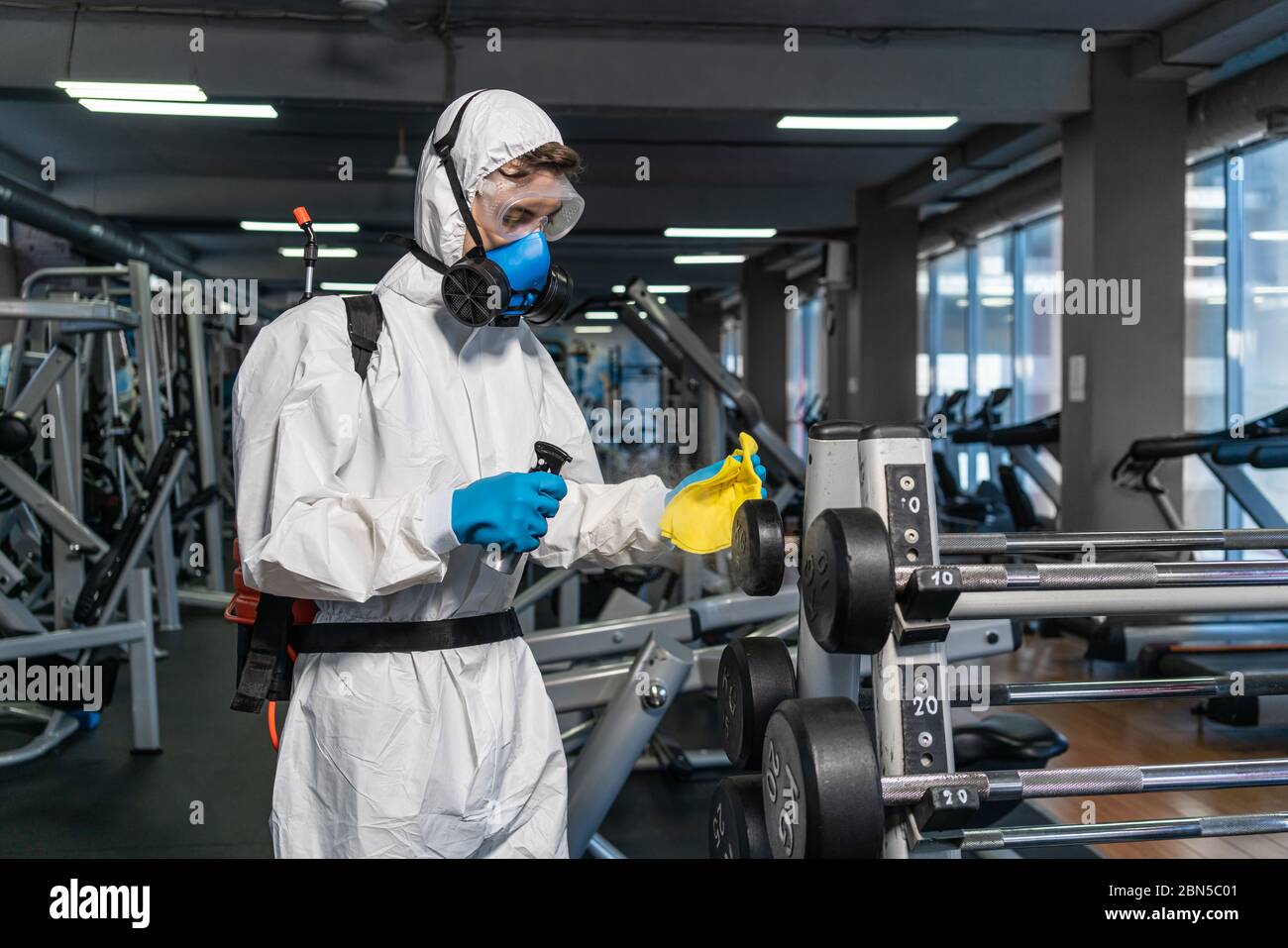 professional disinfector personal protective equipment ppe suit, gloves ...