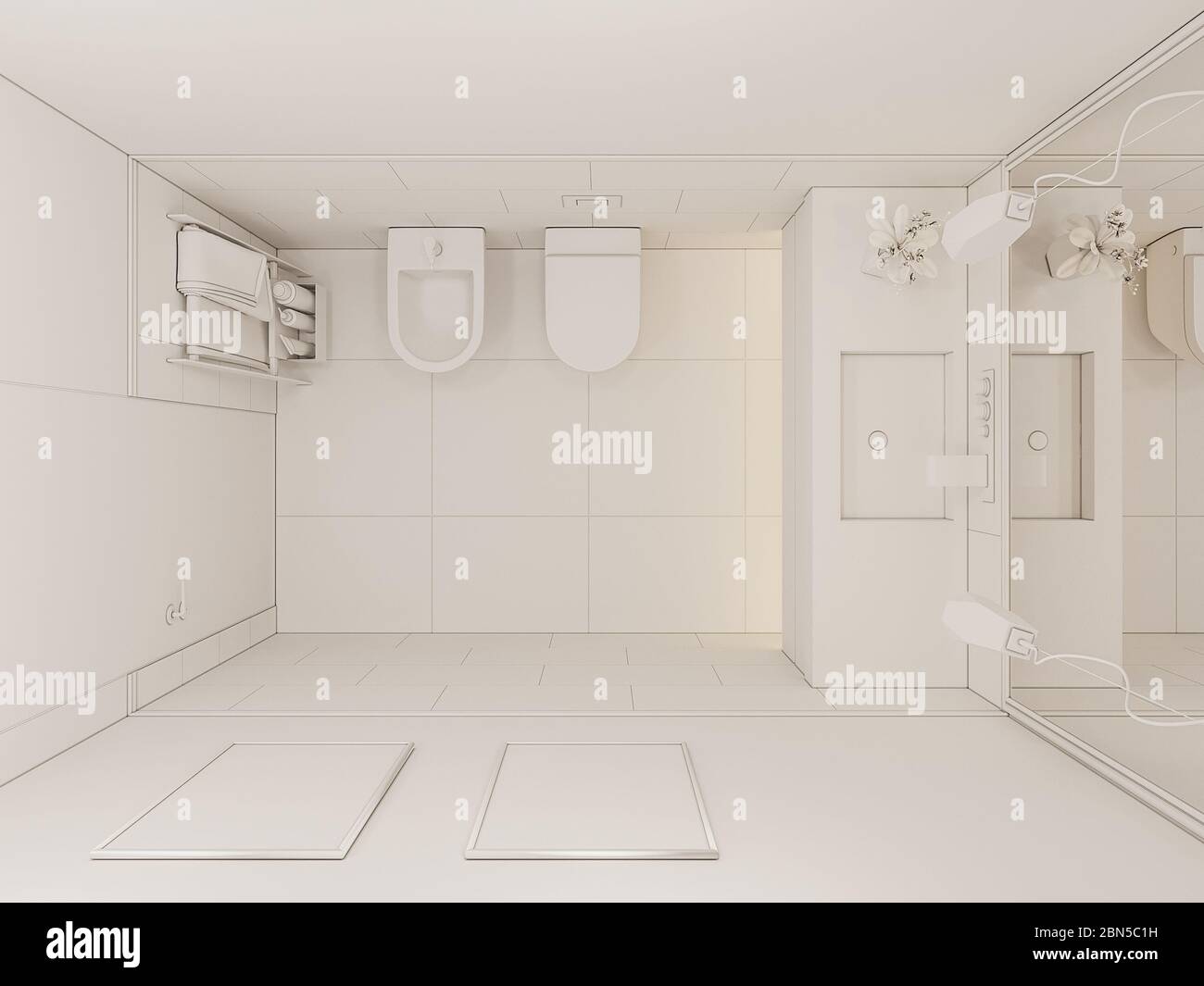 3D render interior of the bathroom in a private cottage. Toilet ...