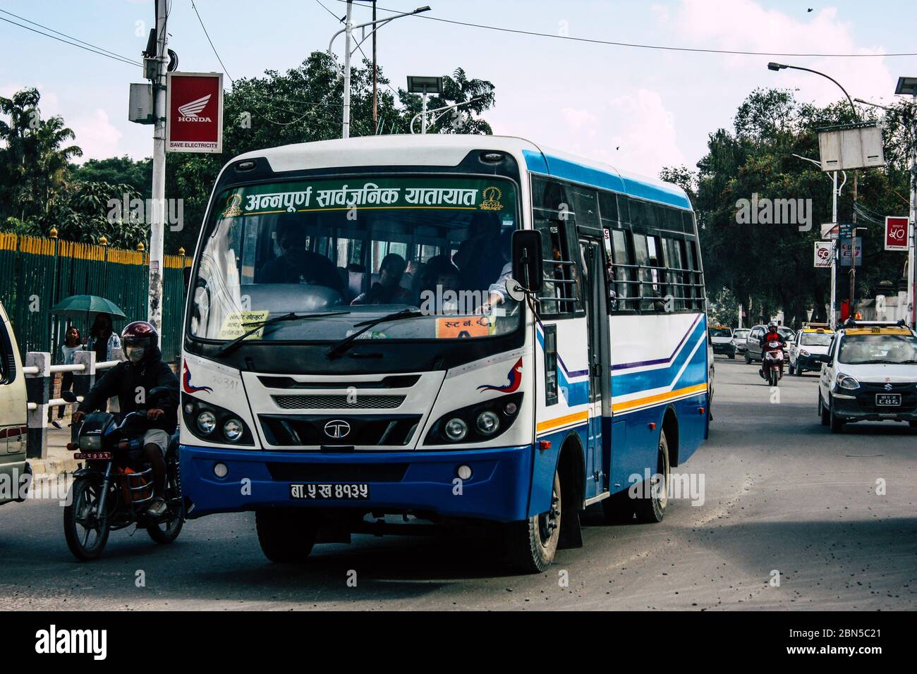 Pokhara Nepal September 18, 2018 Closeup of a Nepali local bus at New ...