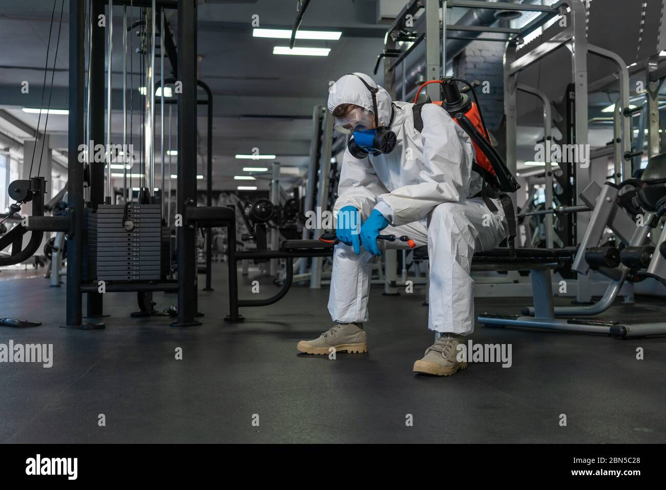 professional disinfector personal protective equipment ppe suit, gloves ...