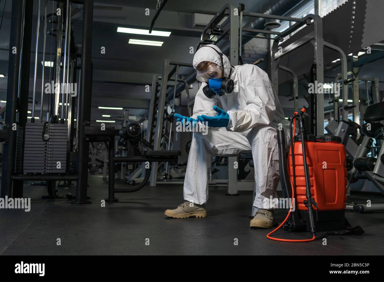 professional disinfector personal protective equipment ppe suit, gloves ...