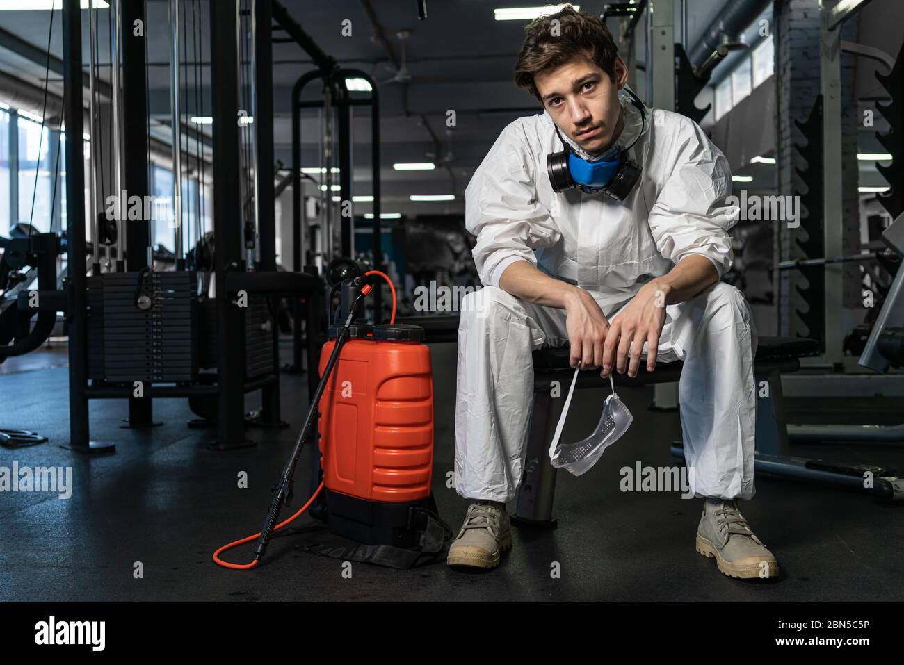 professional disinfector personal protective equipment ppe suit, gloves ...