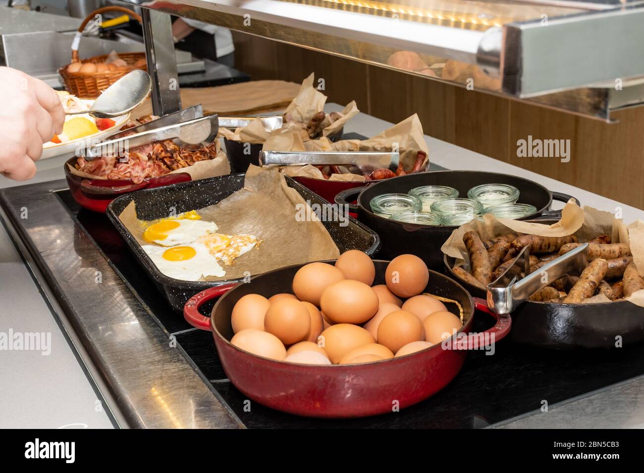 Selection of self service english continental breakfast buffet display ...