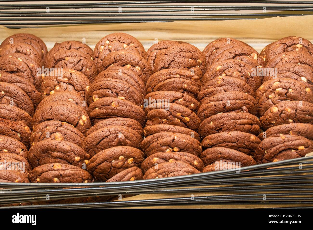 Chocolate cookies in packaging. Chocolate chip cookies top view Stock ...