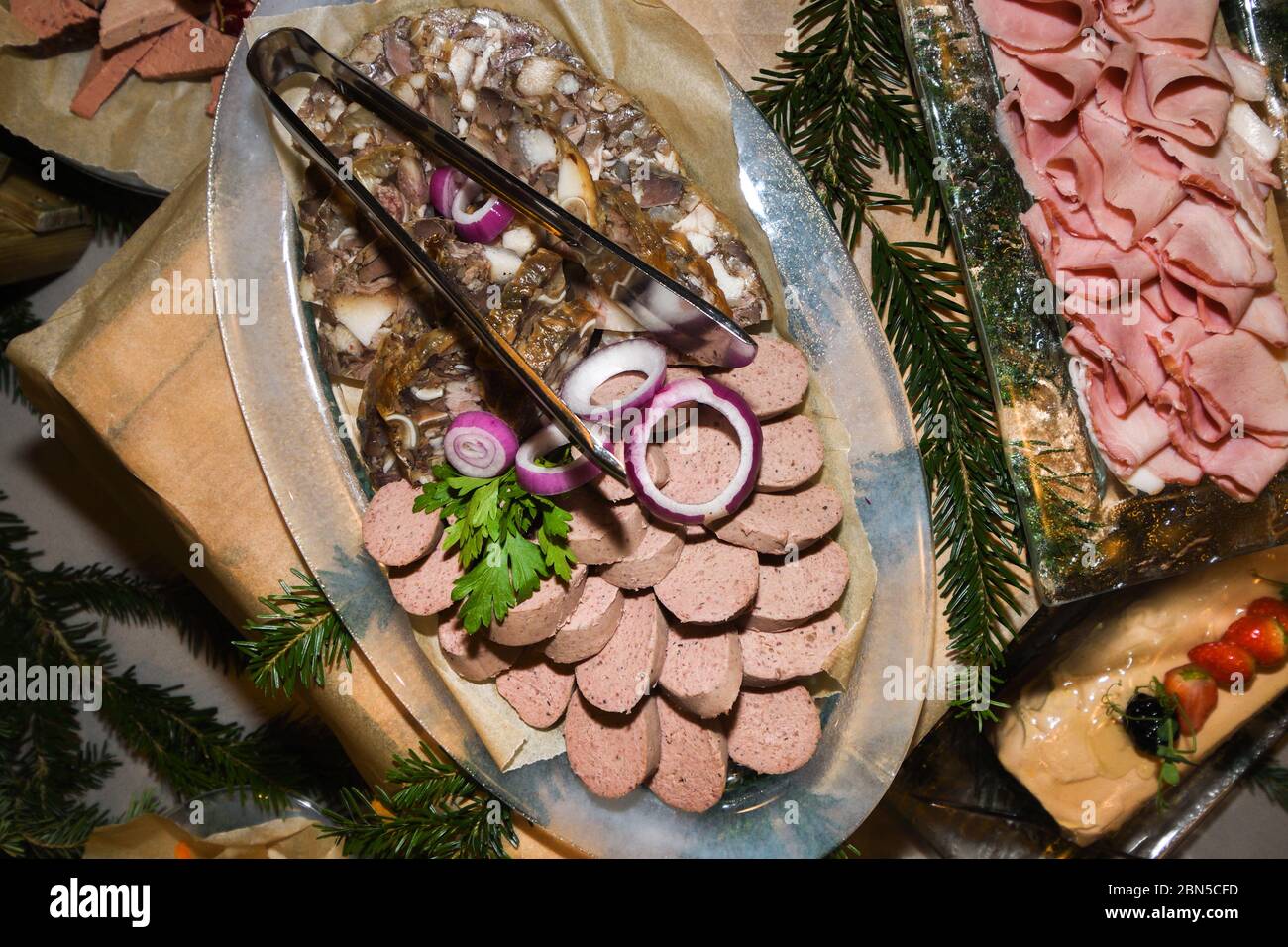Romanian traditional Christmas food buffet with caltabos, toba and pork ...