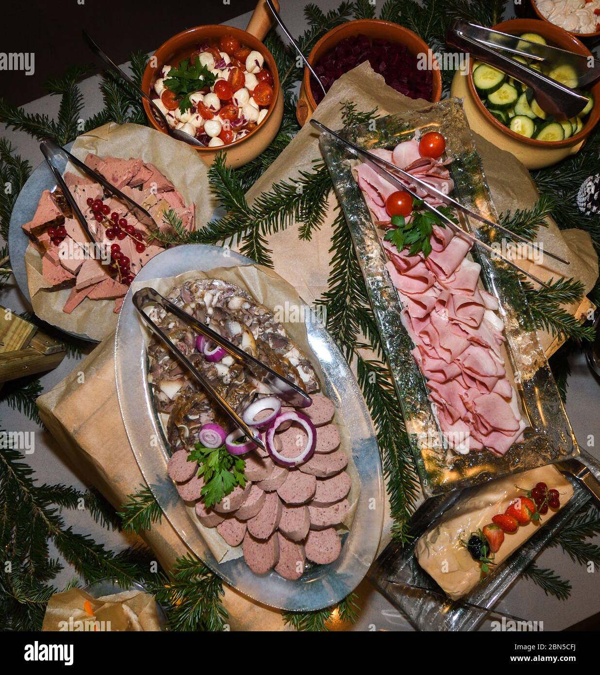 Romanian traditional Christmas food buffet with caltabos, toba and pork ...