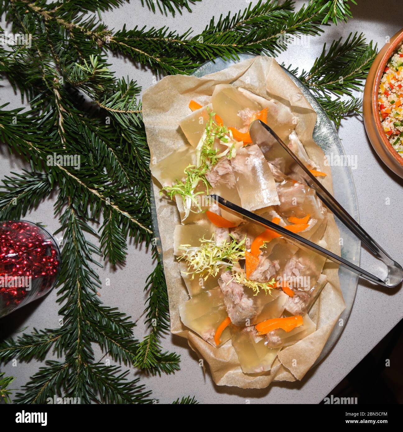 Romanian traditional Christmas food buffet with caltabos, toba and pork ...