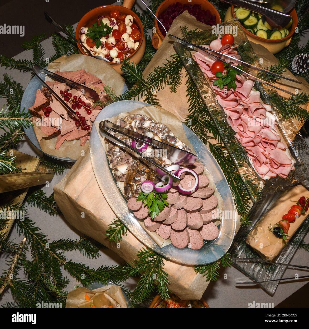 Romanian traditional Christmas food buffet with caltabos, toba and pork ...