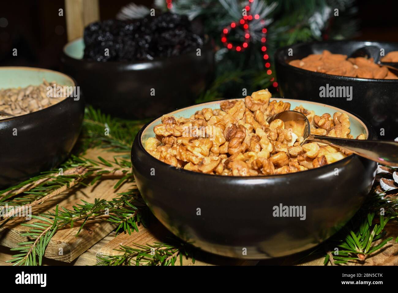 Selection self service continental breakfast buffet display, catering ...