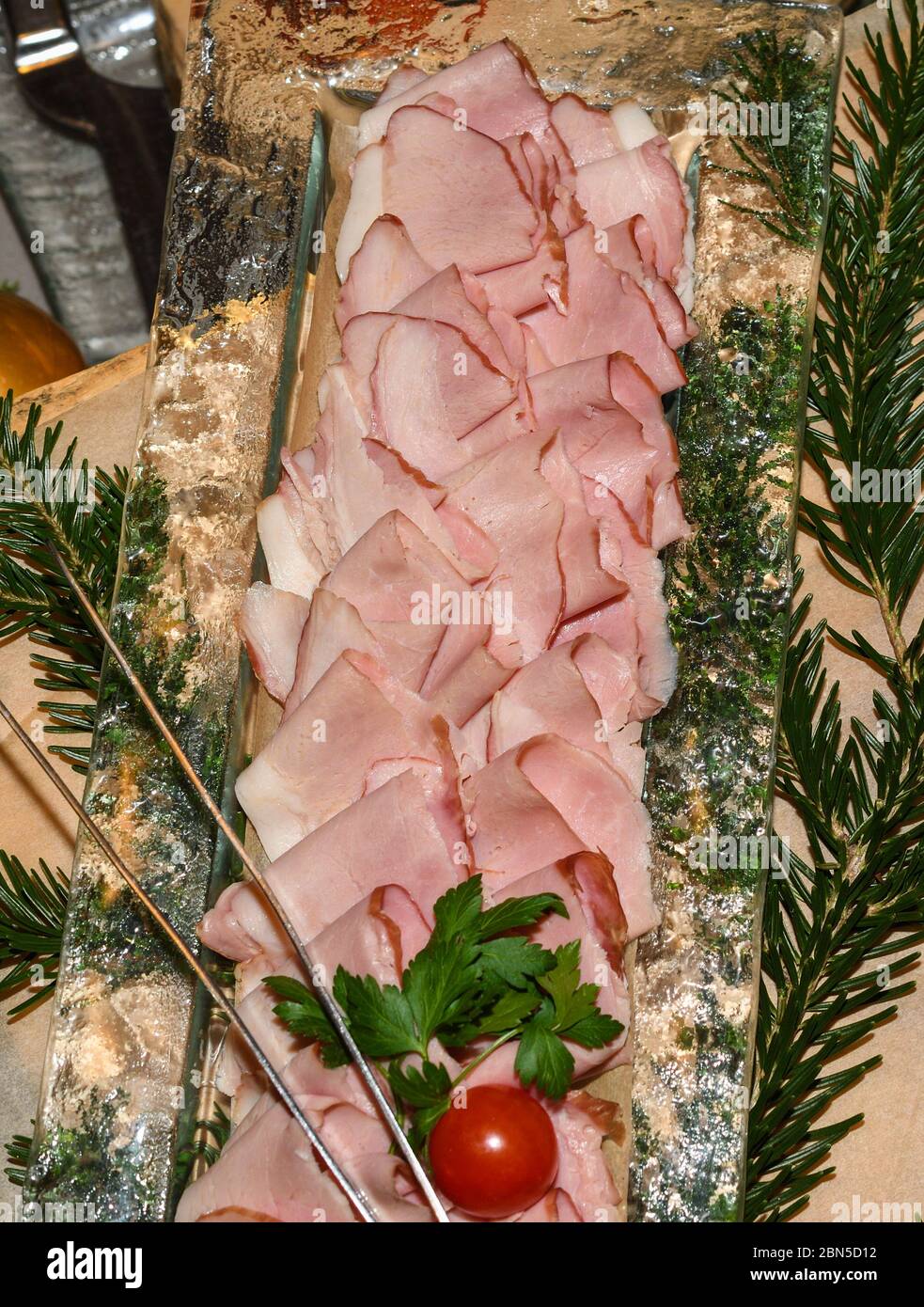 Romanian traditional Christmas food buffet with sorici, caltabos, toba ...