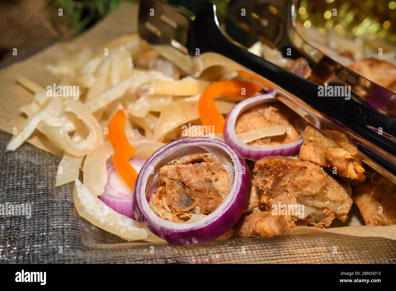 Romanian traditional Christmas food buffet with sorici, caltabos, toba ...