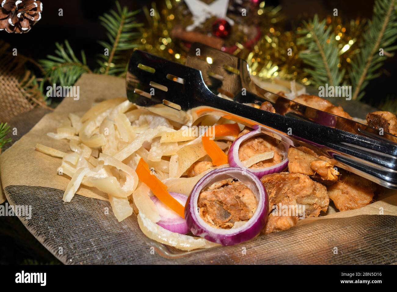 Romanian traditional Christmas food buffet with sorici, caltabos, toba ...