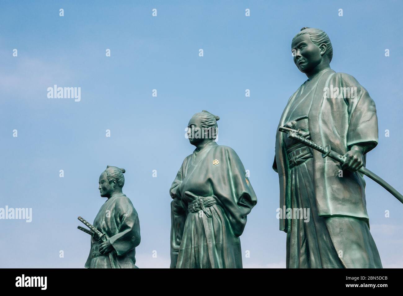 Kochi, Shikoku, Japan - April 20, 2019 : Statues of Takechi Hanpeita, Sakamoto Ryoma and Nakaoka ...