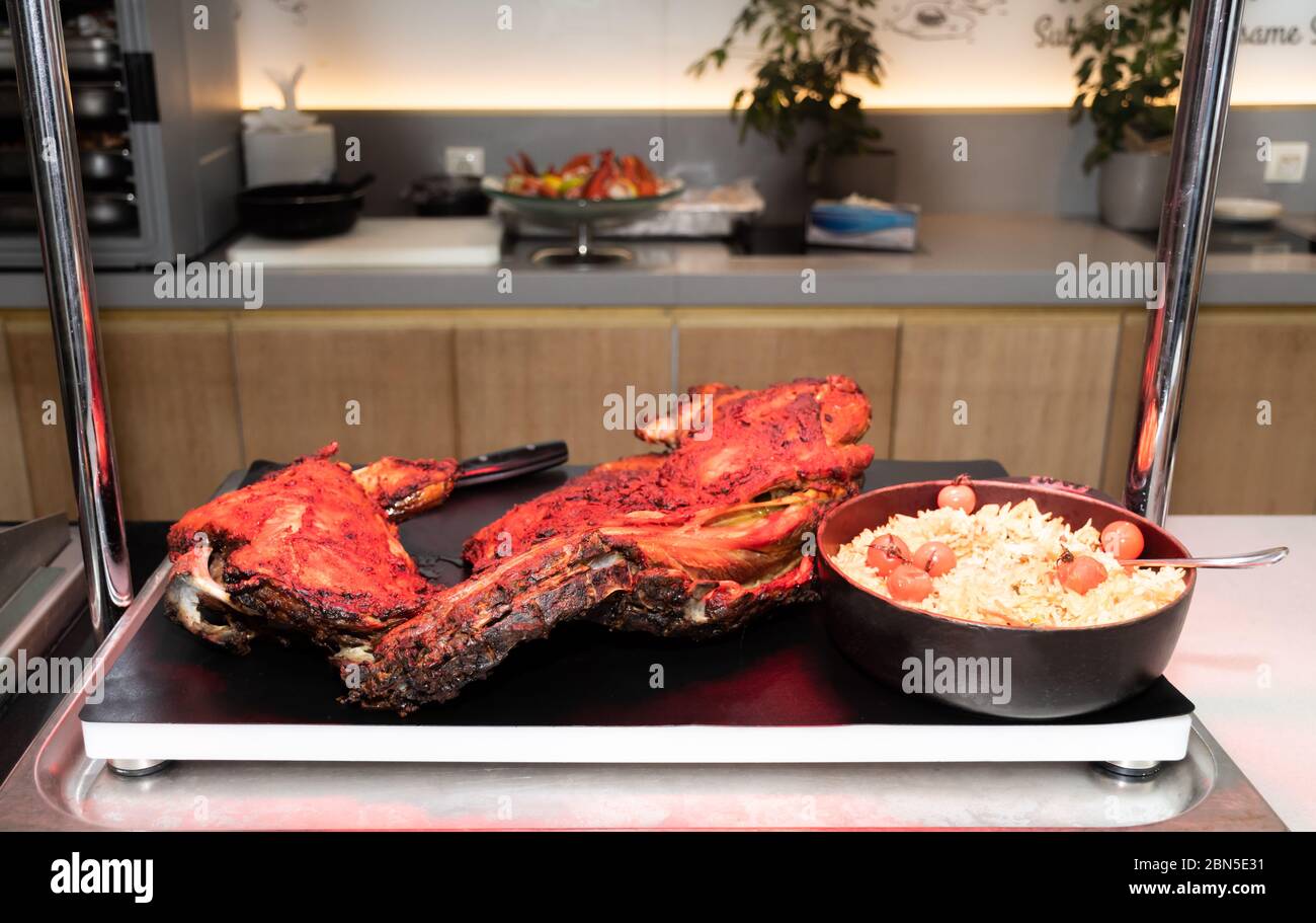 Lamb leg chop shank meat roasted for Easter celebration during festive ...