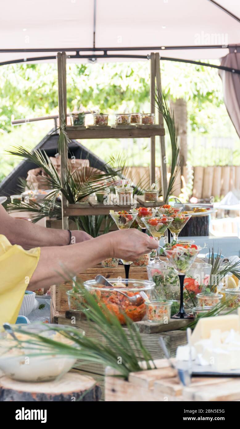 Luxury catering by the pool, food bloggers event, banquet, wedding ...