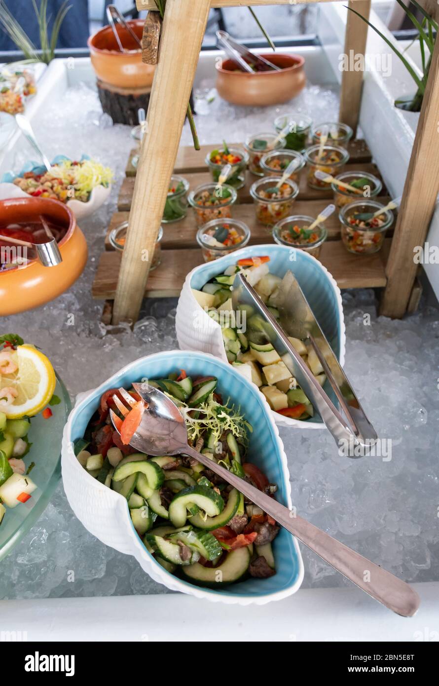 Luxury catering by the pool, food bloggers event, banquet, wedding ...