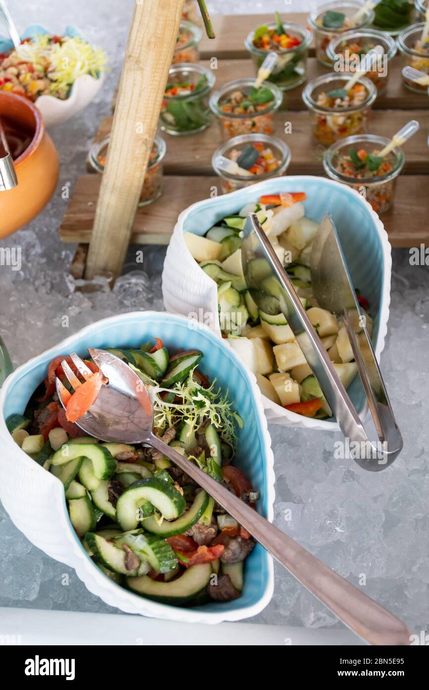 Luxury catering by the pool, food bloggers event, banquet, wedding ...