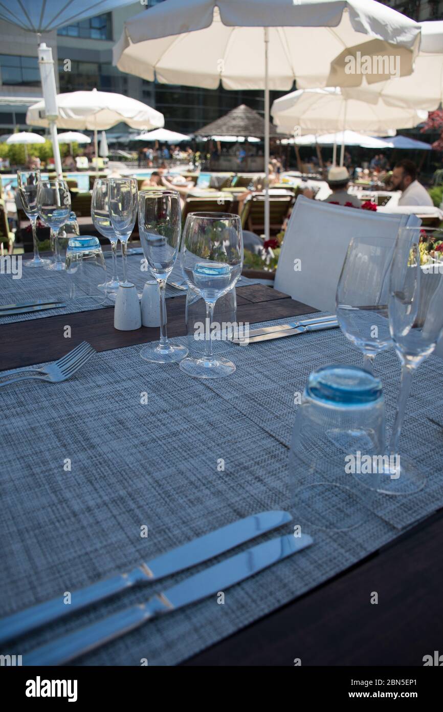 Table setting outdoor terrace. Nobody in the picture just table setup ...