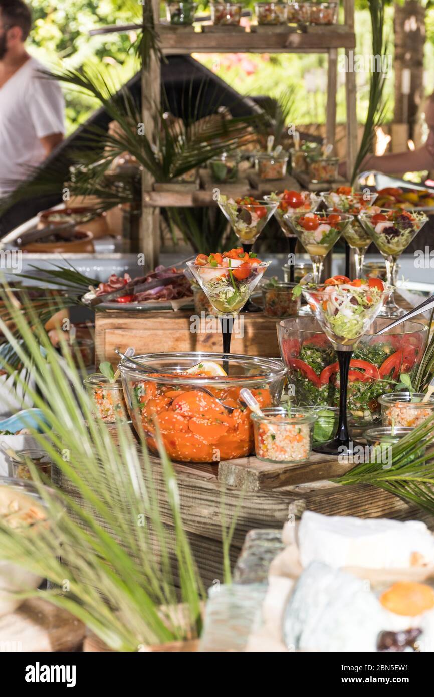 Luxury catering by the pool, food bloggers event, banquet, wedding ...
