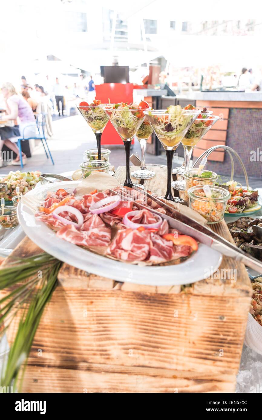Luxury catering by the pool, food bloggers event, banquet, wedding ...