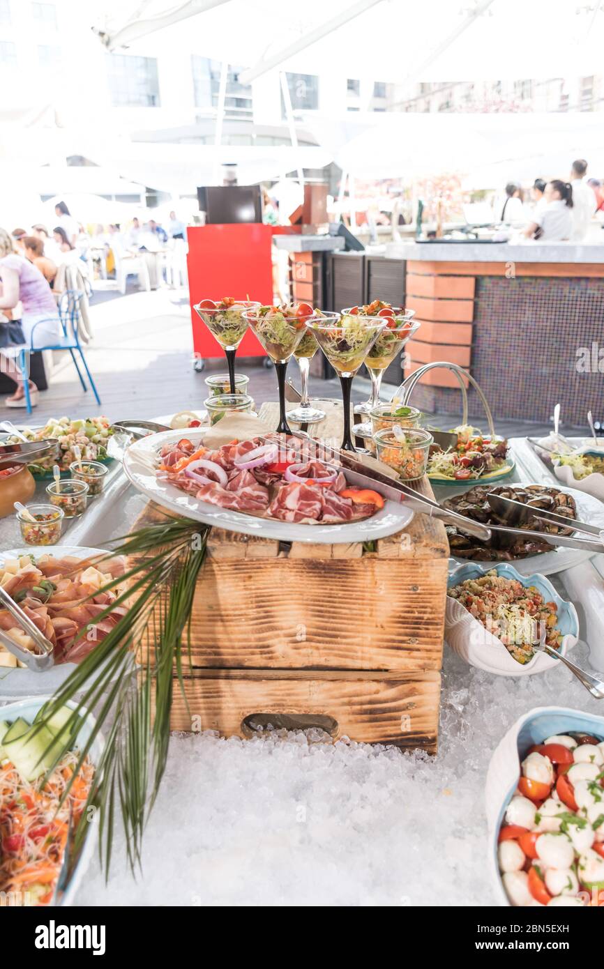 Luxury catering by the pool, food bloggers event, banquet, wedding ...