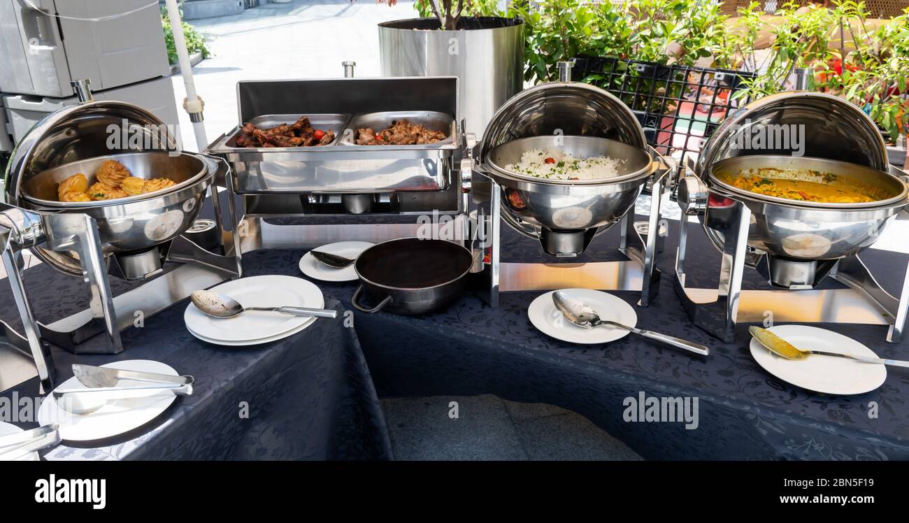 Live food stations in the line catering summer brunch buffet food ...
