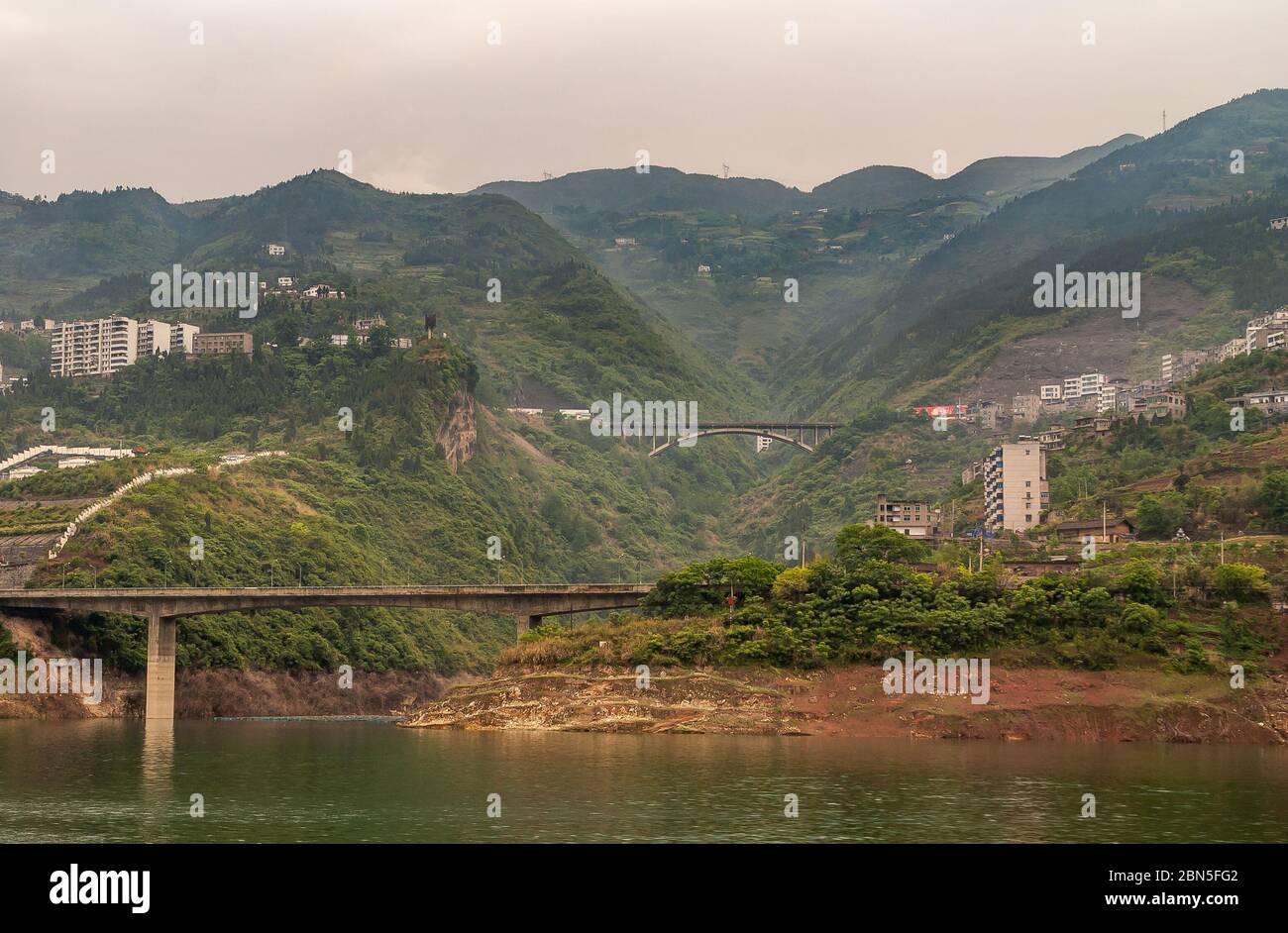 Xinling, China - May 6, 2010: Xiling gorge on Yangtze River. 2 road ...