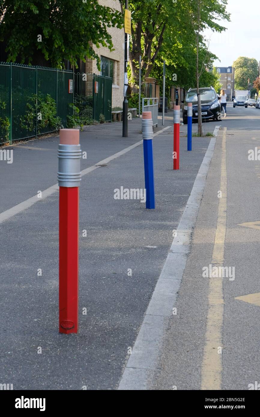 Bollards outside a school entrance designed to look like pencils with ...