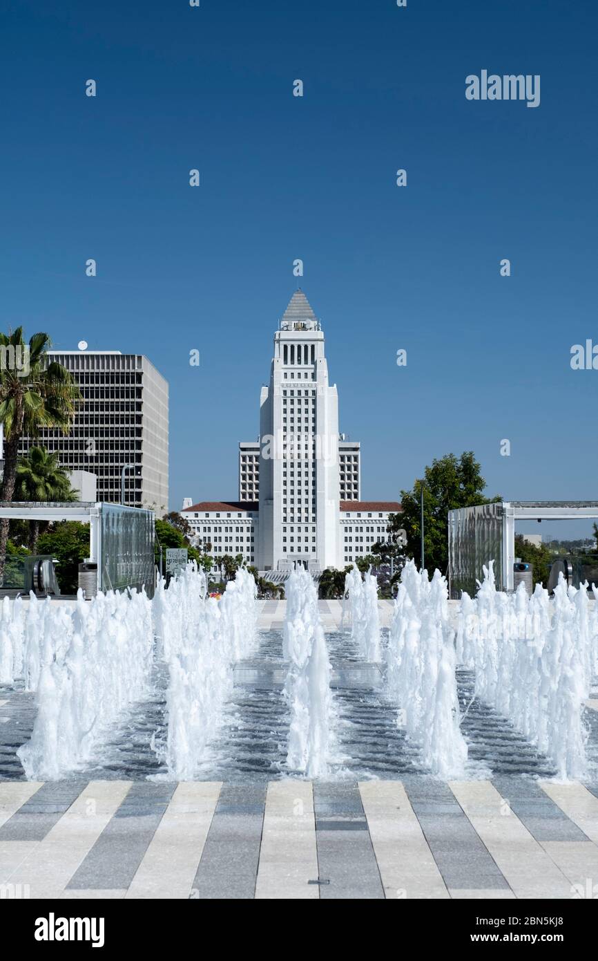 Los Angeles City Hall Fountain Los Angeles City Hall In Purple And