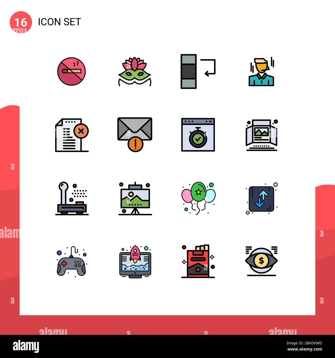 Set Of 16 Vector Flat Color Filled Lines On Grid For Document Delete Document Data Delete