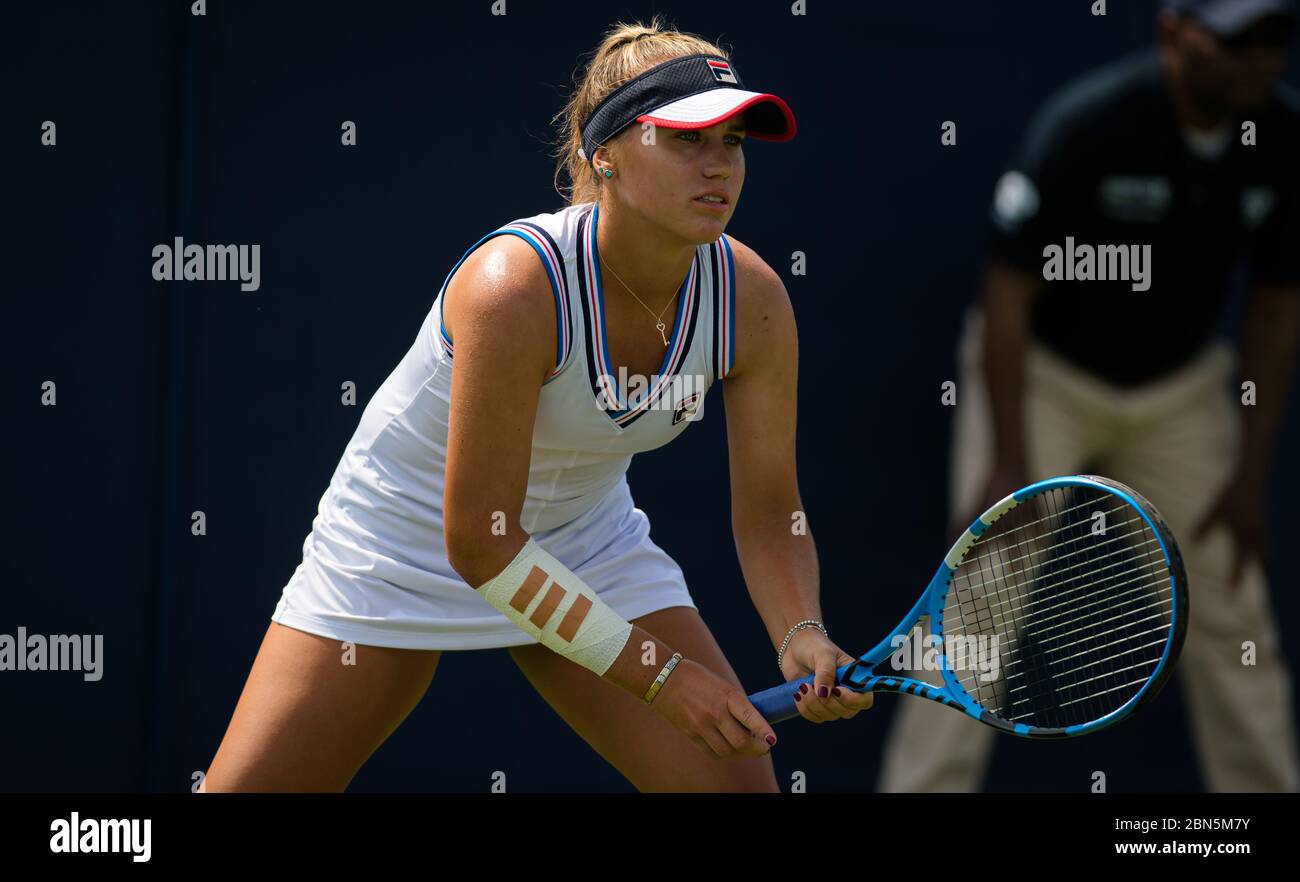 Sofia Kenin of the United States in action during her first-round match ...