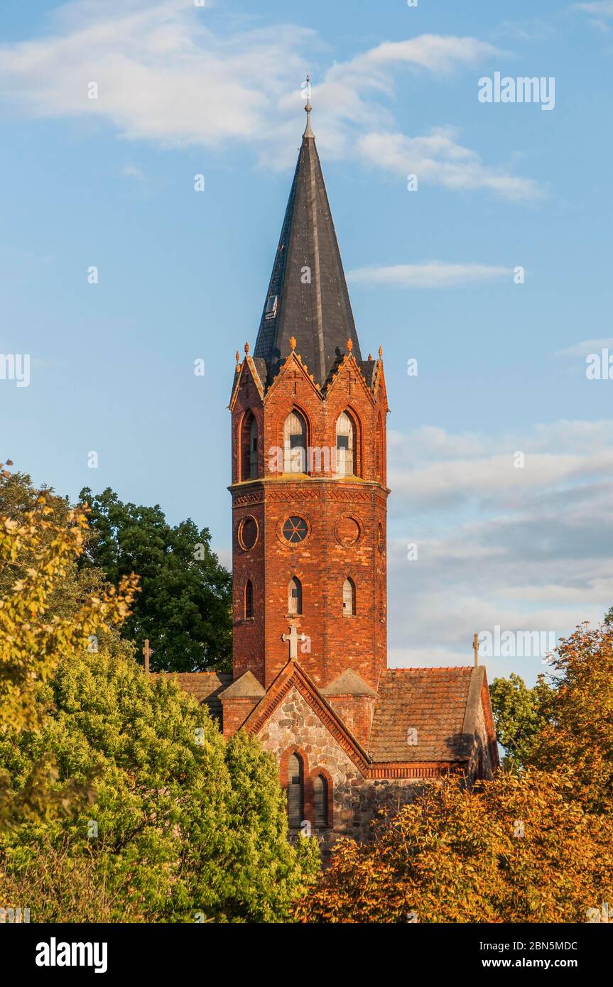 Church tower of Altkuenkendorf, Uckermark, Brandenburg, Germany Stock ...