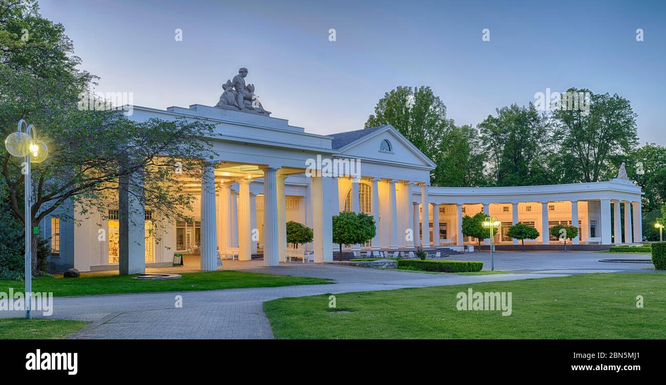 Illuminated spa gardens, foyer from ca 1853, Bad Oeynhausen, Germany ...